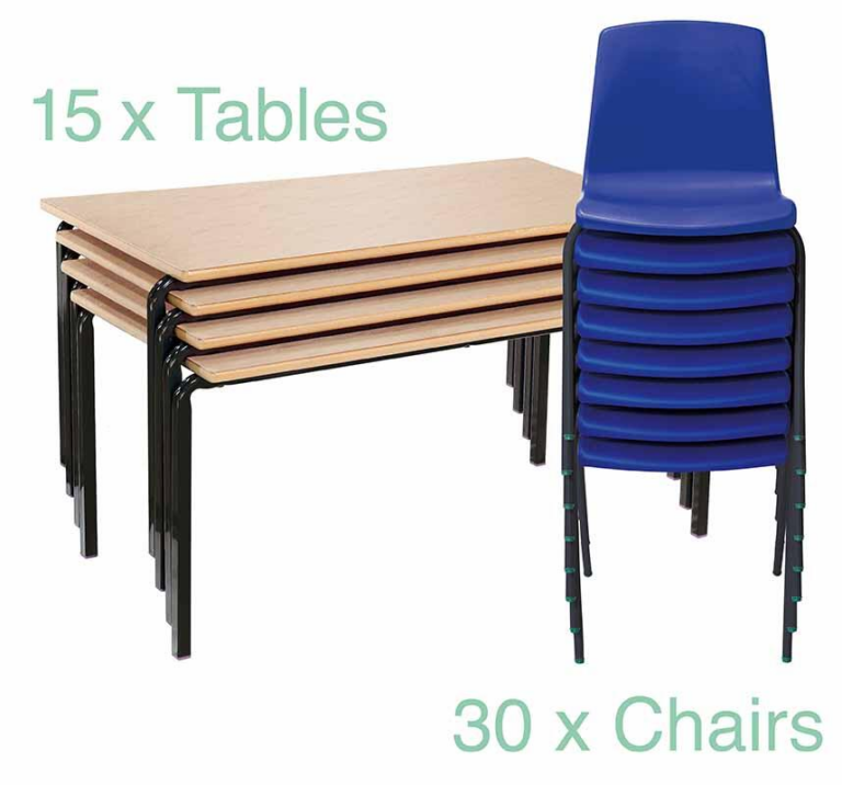 15 Metalliform Crush Bent Tables and 30 NP Chairs Bulk Deal